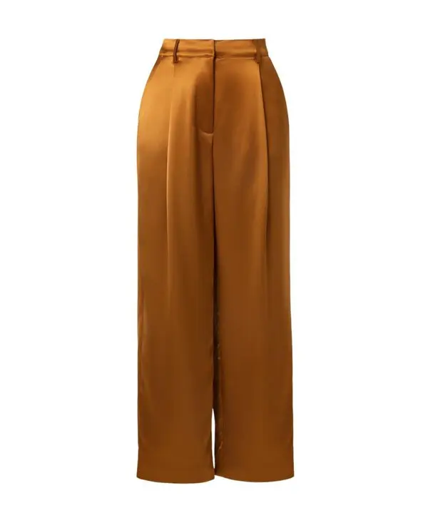 MALINA Sarah Elastic Waist Satin Pants - Amber