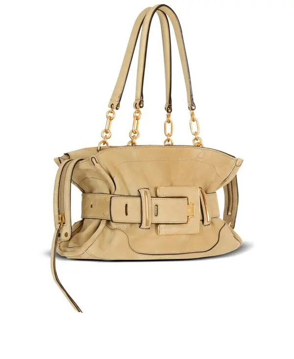 Balmain Suede Anthem Bag - Beige