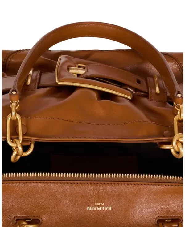 Balmain Calfskin Leather Anthem Bag - Brown
