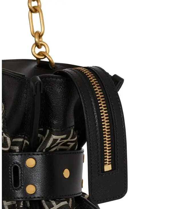 Balmain Leather And Monogram Jacquard Anthem Bag