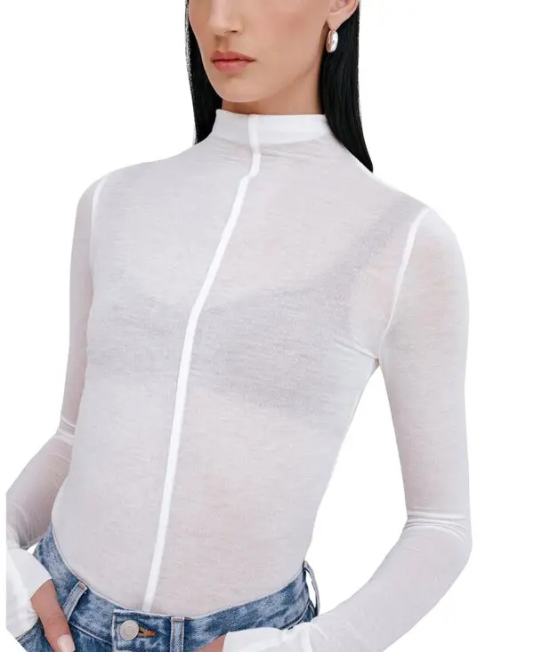 MARCELLA Alicia Sheer Turtleneck Top - Off White