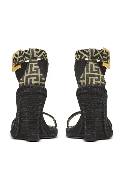 Balmain Anthem Monogram Jacquard Wedge Espadrilles - Black
