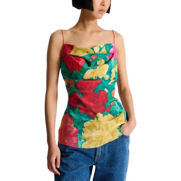 Balmain Printed Crepe De Chine Top With Thin Straps - Multicolor