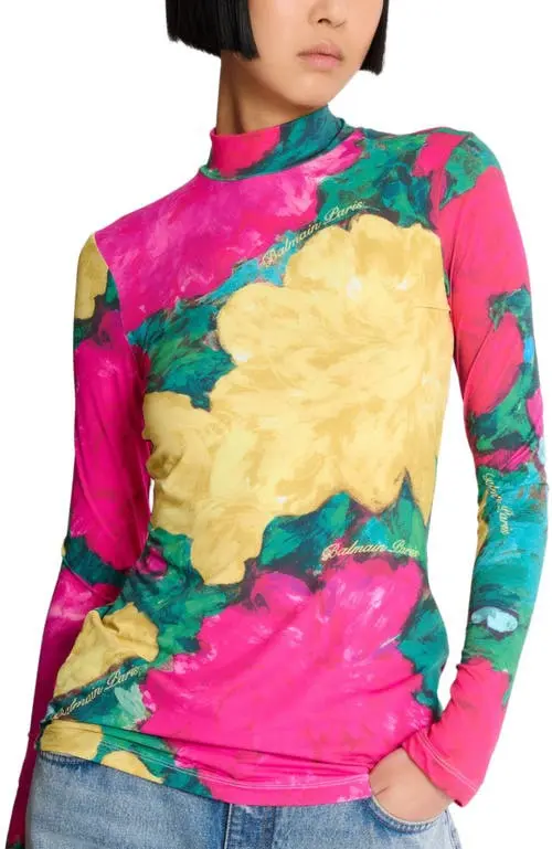 Balmain Printed High-neck Second-skin Top - Multicolor