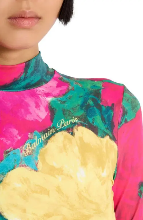 Balmain Printed High-neck Second-skin Top - Multicolor