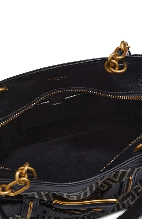 Balmain Leather And Monogram Jacquard Anthem Bag - Black