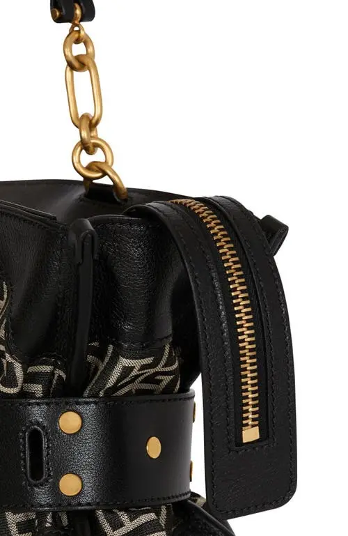 Balmain Leather And Monogram Jacquard Anthem Bag - Black