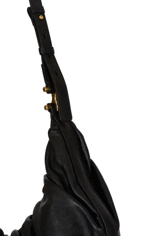 Balmain Ebène Hobo Bag In Calfskin Leather - Black