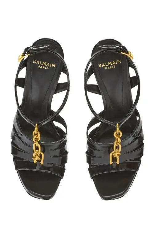 Balmain Patent Lambskin Platform Stiletto Sandals - Black