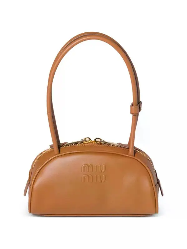 Miu Miu Small Beau Embossed-logo Leather Shoulder Bag - Brown