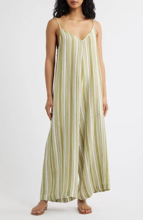 Rip Curl Striped Wide Leg Jumpsuit - Olive