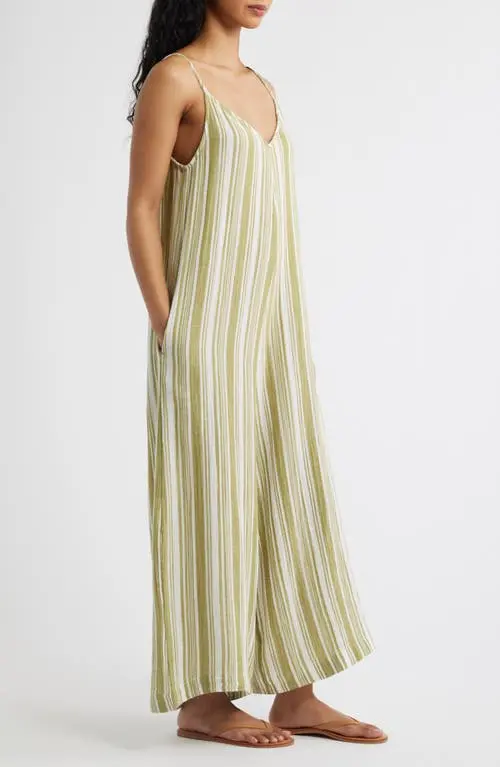 Rip Curl Striped Wide Leg Jumpsuit - Olive