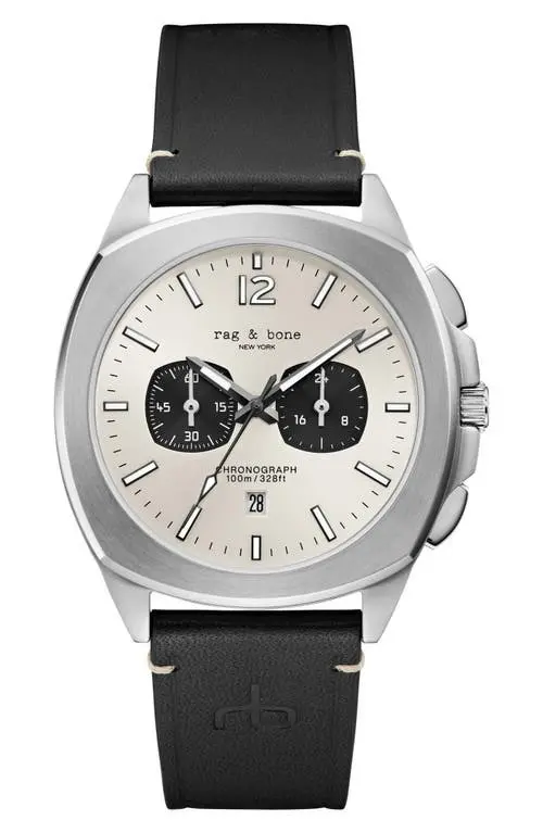 Rag & Bone Bleeker Chronograph Leather Strap Watch - Black