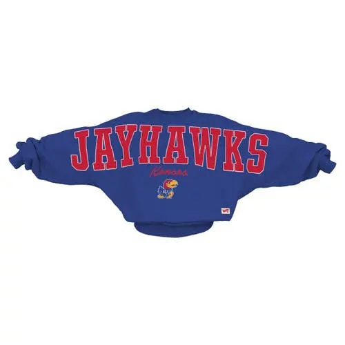 PRESSBOX Kansas Jayhawks Oversized Dolman Pullover Sweatshirt - Royal