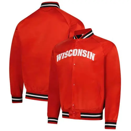 Mitchell & Ness Wisconsin Badgers Lightweight Satin Raglan Full-snap Jacket