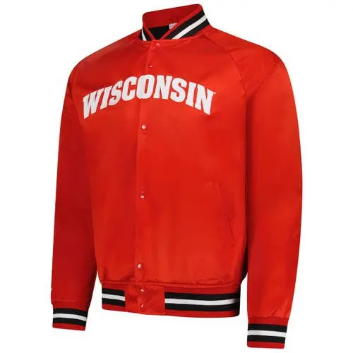 Mitchell & Ness Wisconsin Badgers Lightweight Satin Raglan Full-snap Jacket