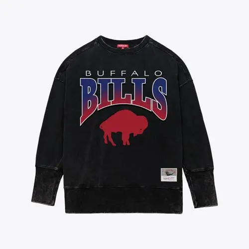 Mitchell & Ness Buffalo Bills Delineate Mineral Wash Crewneck Sweatshirt - Black