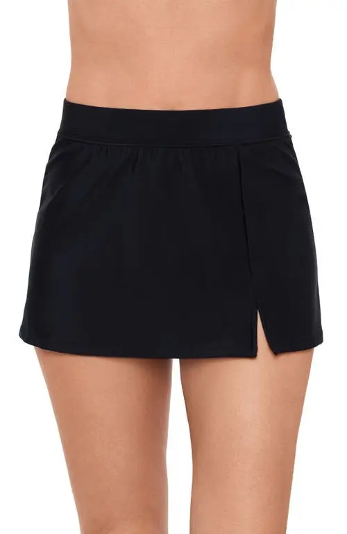 AQUA GREEN Full Coverage Skirted Swimsuit Bottom With Side Slit - Black