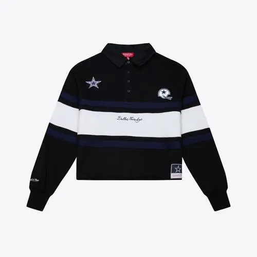 Mitchell & Ness Dallas Cowboys Cropped Long Sleeve Rugby Polo - Black