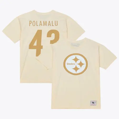 Mitchell & Ness Troy Polamalu Pittsburgh Steelers Sandman Name & Number T-shirt - Cream