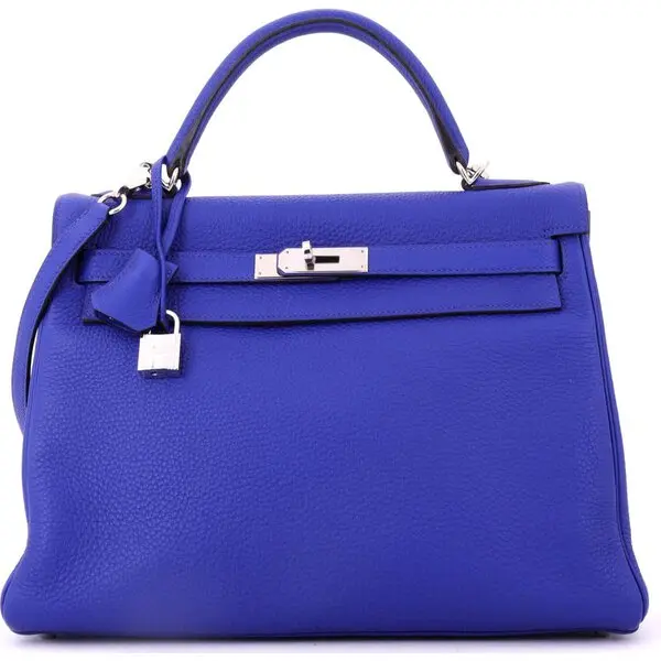 HERMES Kelly Handbag 32 Blue Togo With Palladium Hardware - Bleu Electrique