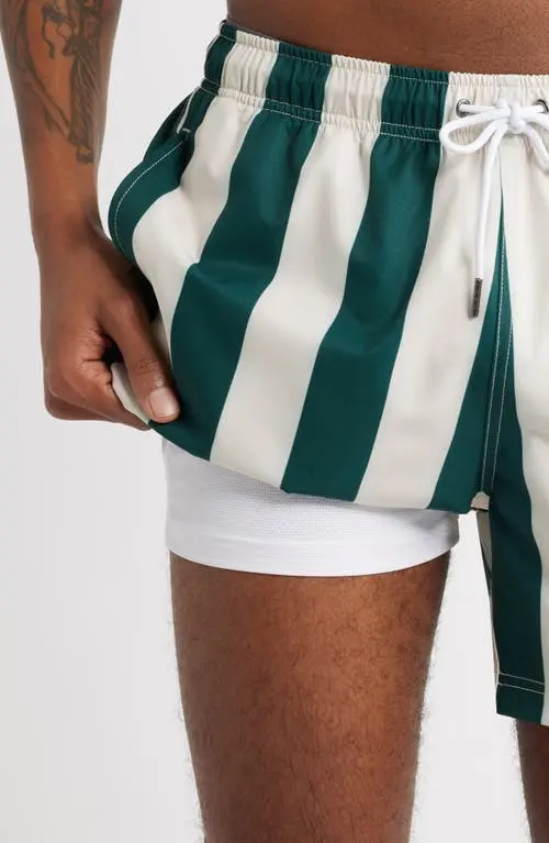 MAVRANS Emerald Heritage Cabana Stripe Swim Trunks