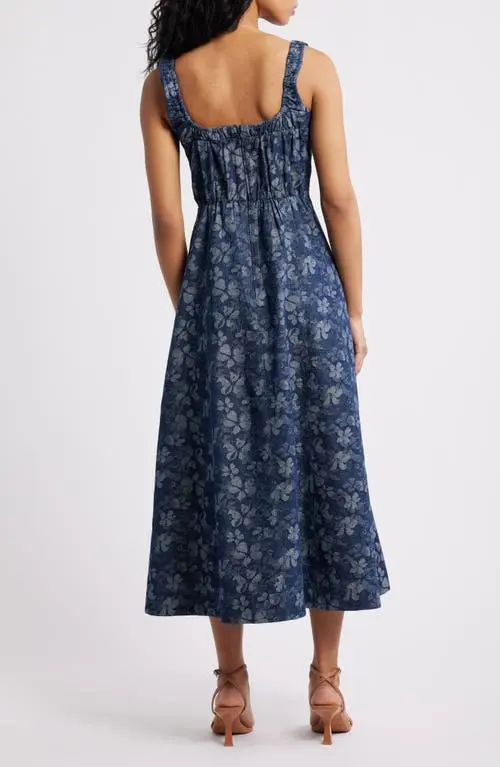 Moon River Floral Denim Midi Dress