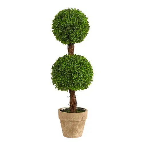 NEARLY NATURAL 2.5-ft Boxwood Double Ball Topiary Artificial Tree - Green