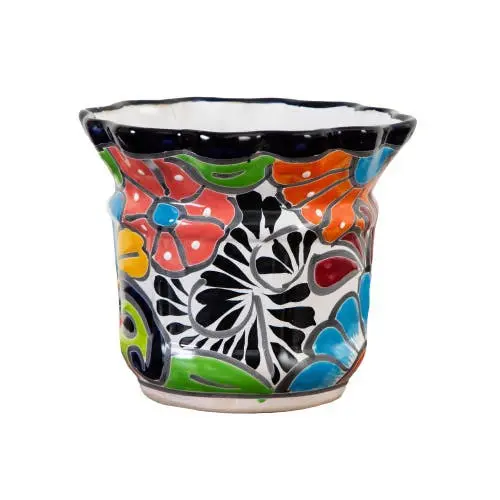 NEARLY NATURAL 7-in X 8-in Handmade Mexican Talavera Ceramic Planter - Multicolor