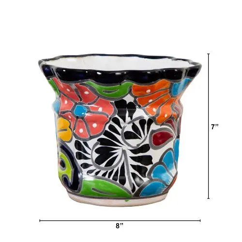 NEARLY NATURAL 7-in X 8-in Handmade Mexican Talavera Ceramic Planter