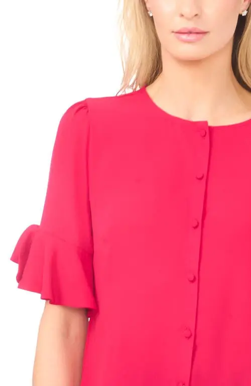 CECE DUPRAZ Bow Sleeve Button-up Top - Rose Cerise