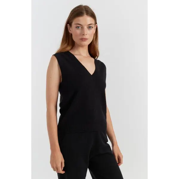 Chinti & Parker Cashmere Knit Tank Top - Black