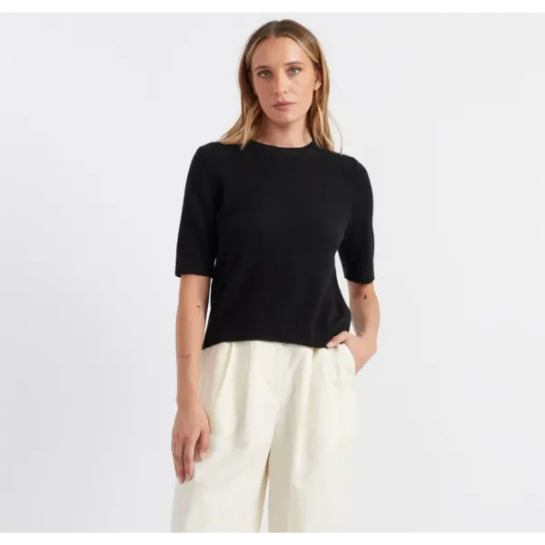 Chinti & Parker Cloud Cashmere Short Sleeve Tee - Black