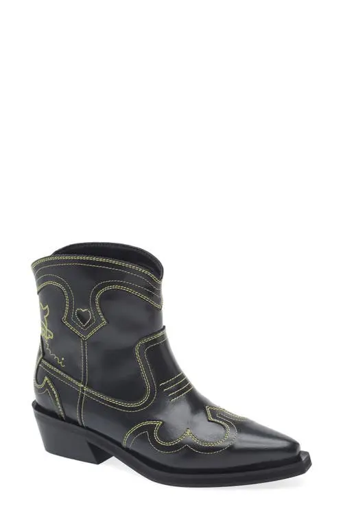 GANNI Embroidered Western Bootie