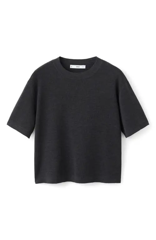 Mango Short Sleeve Wool & Cotton Crewneck Sweater - Medium Heather Grey