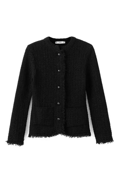 Mango Frayed Metallic Tweed Cardigan