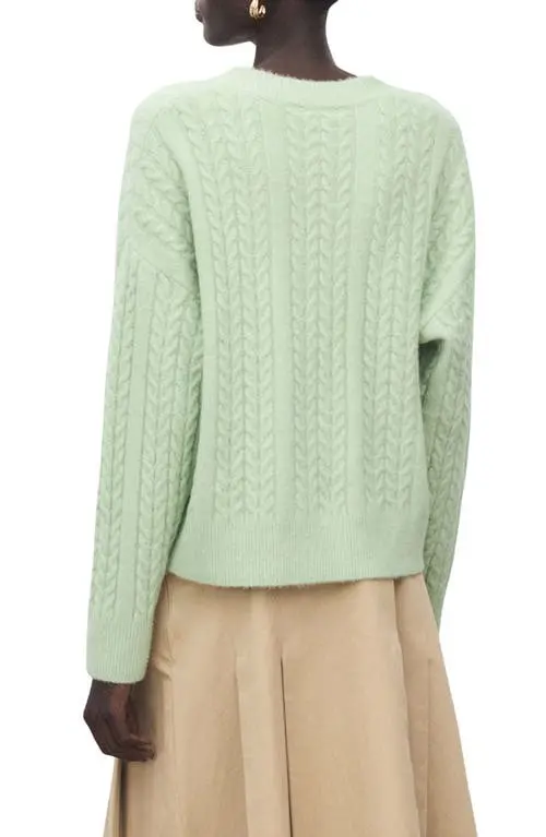 Mango Cable V-neck Cardigan - Pastel Green