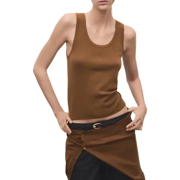 Mango Wool & Cotton Sweater Tank - Tobacco Brown