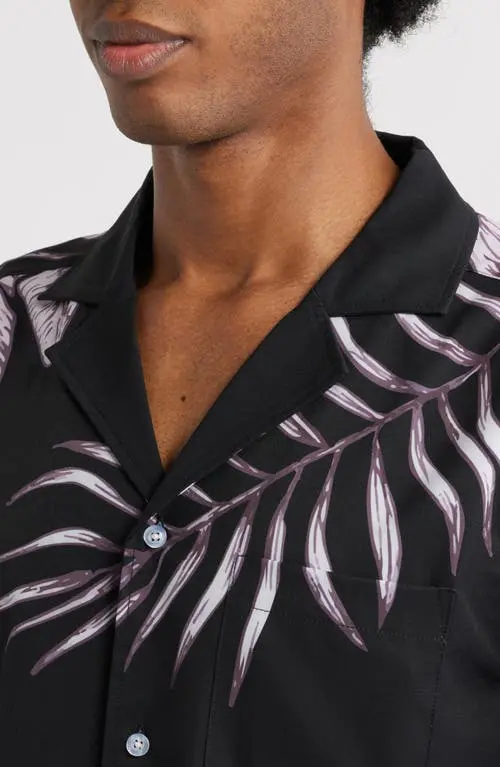 MAVRANS Tonal Jungle Print Short Sleeve Performance Camp Shirt - Black