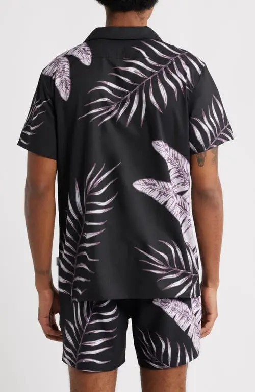 MAVRANS Tonal Jungle Print Short Sleeve Performance Camp Shirt - Black