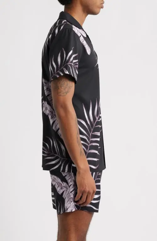 MAVRANS Tonal Jungle Print Short Sleeve Performance Camp Shirt - Black
