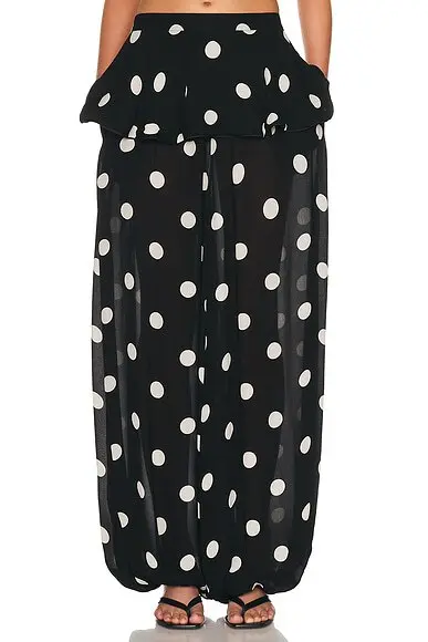 ADRIANA DEGREAS Polka Dot Peplum Wide Leg Pants - Black