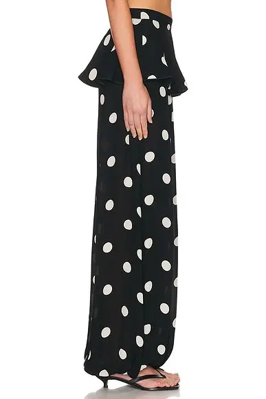ADRIANA DEGREAS Polka Dot Peplum Wide Leg Pants - Black