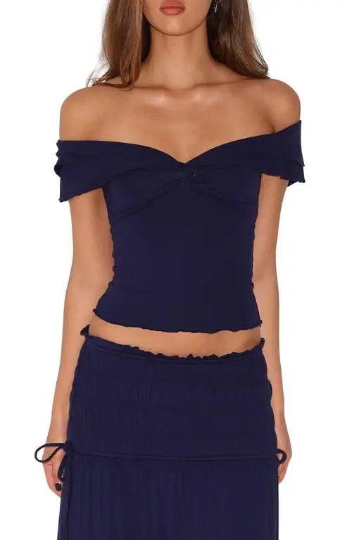 TIGER MIST Off-the-shoulder Polka Dot Top - Navy