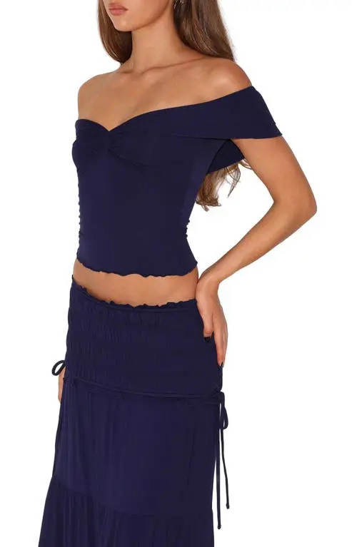 TIGER MIST Off-the-shoulder Polka Dot Top - Navy