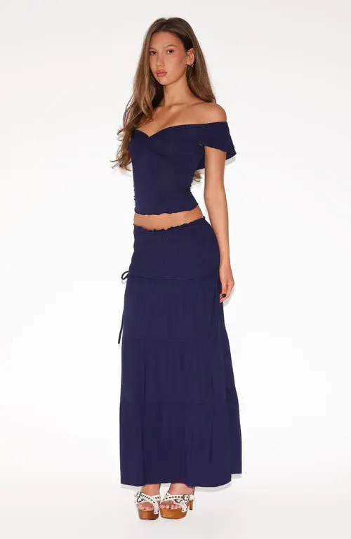 TIGER MIST Off-the-shoulder Polka Dot Top - Navy