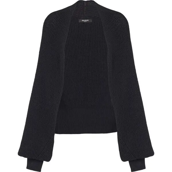 Balmain Ribbed Knit Bolero Cardigan - Black