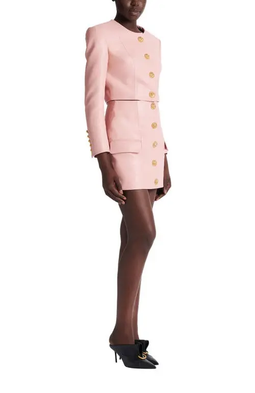 Balmain Short Lambskin Skirt With Decorative Buttons - Pink