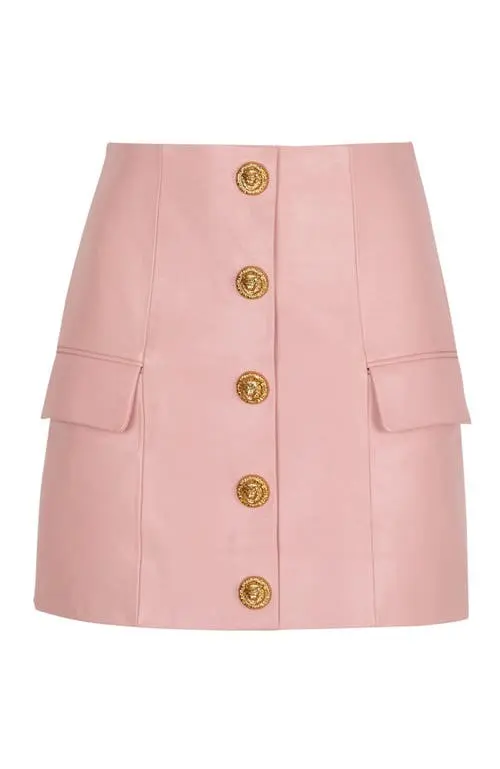 Balmain Short Lambskin Skirt With Decorative Buttons - Pink