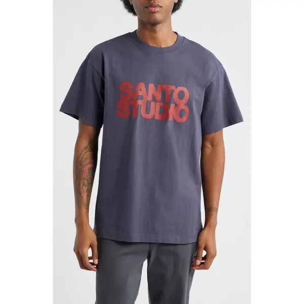 SANTO STUDIO Bold Logo Cotton Graphic T-shirt - Blue